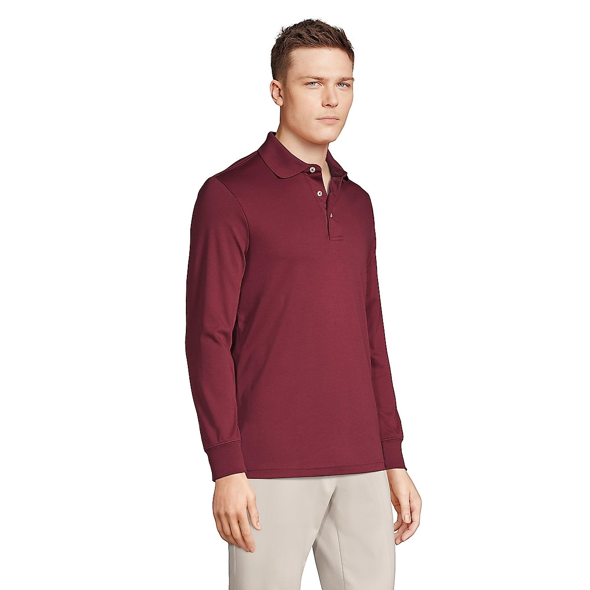 Lands' End Mens Long Sleeve Supima Polo Rich Burgundy Regular Large