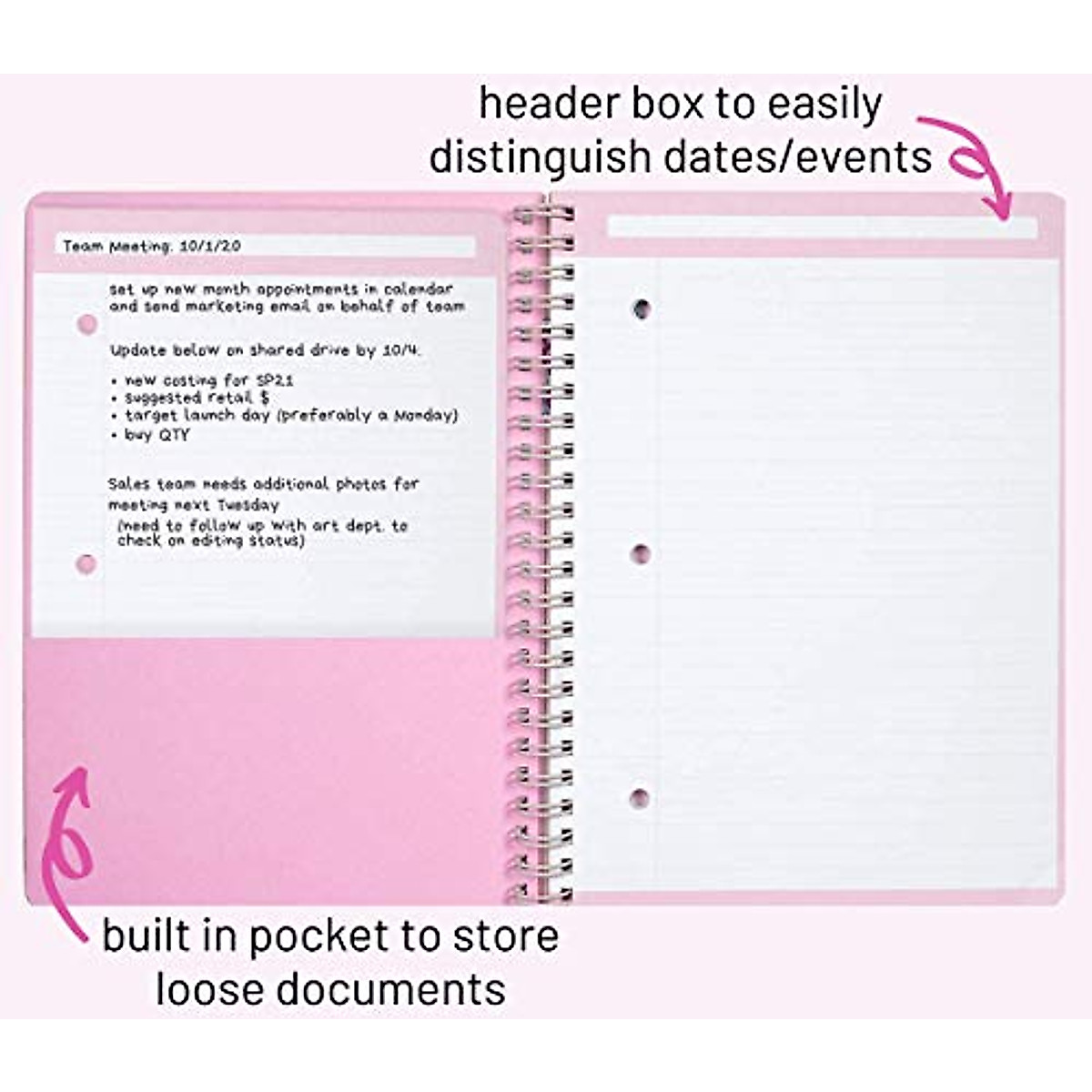 Vera Bradley Mini Spiral Notebook, College Ruled Paper, 8.25" x 6.25" with Pocket and 160 Lined Pages, Felicity Paisley Pink