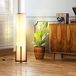 Brightech Parker LED Floor lamp, 48 Inches Tall Lamp with Wood Frame, Asian Design Lamp for Bedroom, Decorative Tower Shade Lamp for Living Rooms & Offices, Great Living Room Décor