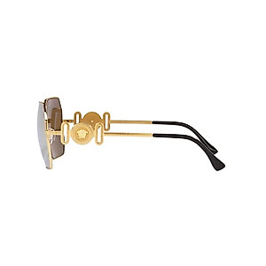 Versace Woman Sunglasses Gold Frame, Brown Mirror Gold Lenses, 58MM