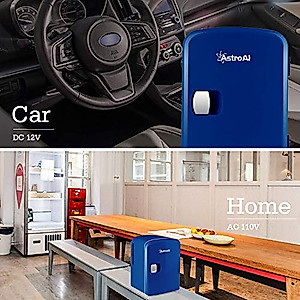 AstroAI Mini Fridge Portable AC/DC Powered Thermoelectric System Cooler and Warmer 4 Liter/6 Can for Cars, Homes, Offices, and Dorms,Blue (Renewed)