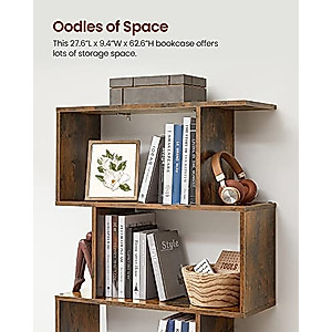 VASAGLE Bookcase, 5-Tier Bookshelf, Display Shelf and Room Divider, Freestanding Decorative Storage Shelving, Rustic Brown ULBC62BX