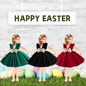 KLFFLGID Baby Girl Sequins Bowknot Dresses Toddler Flower Girl Birthday Wedding Party Dresses for Girls Pageant Ball Gown Size 90 (Wine Red)