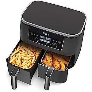 Ninja DZ201BK Foodi 6-in-1 2-Basket Air Fryer with DualZone Technology, 8-Quart Capacity (Black Stainless) (Renewed)