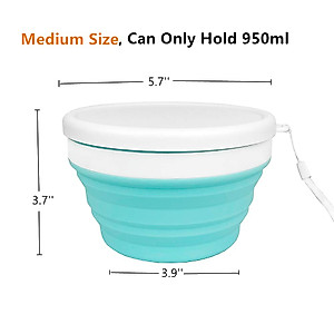 CARTINTS 950ml Collapsible Bowls-Silicone Food Storage Containers-Prep/Storage Bowls with Lids-Silicone Lunch Containers, Ideal for Travel and Camping (Blue)