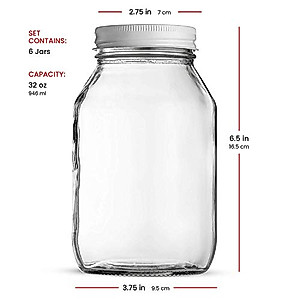 Paksh Novelty - Food Storage Container - Glass Mason Jars - Regular Mouth Jam Jelly Jars, Metal Airtight Lid, Preserving, Decorating, Canning Jar, Craft and Dry Food Storage (32 Ounce)