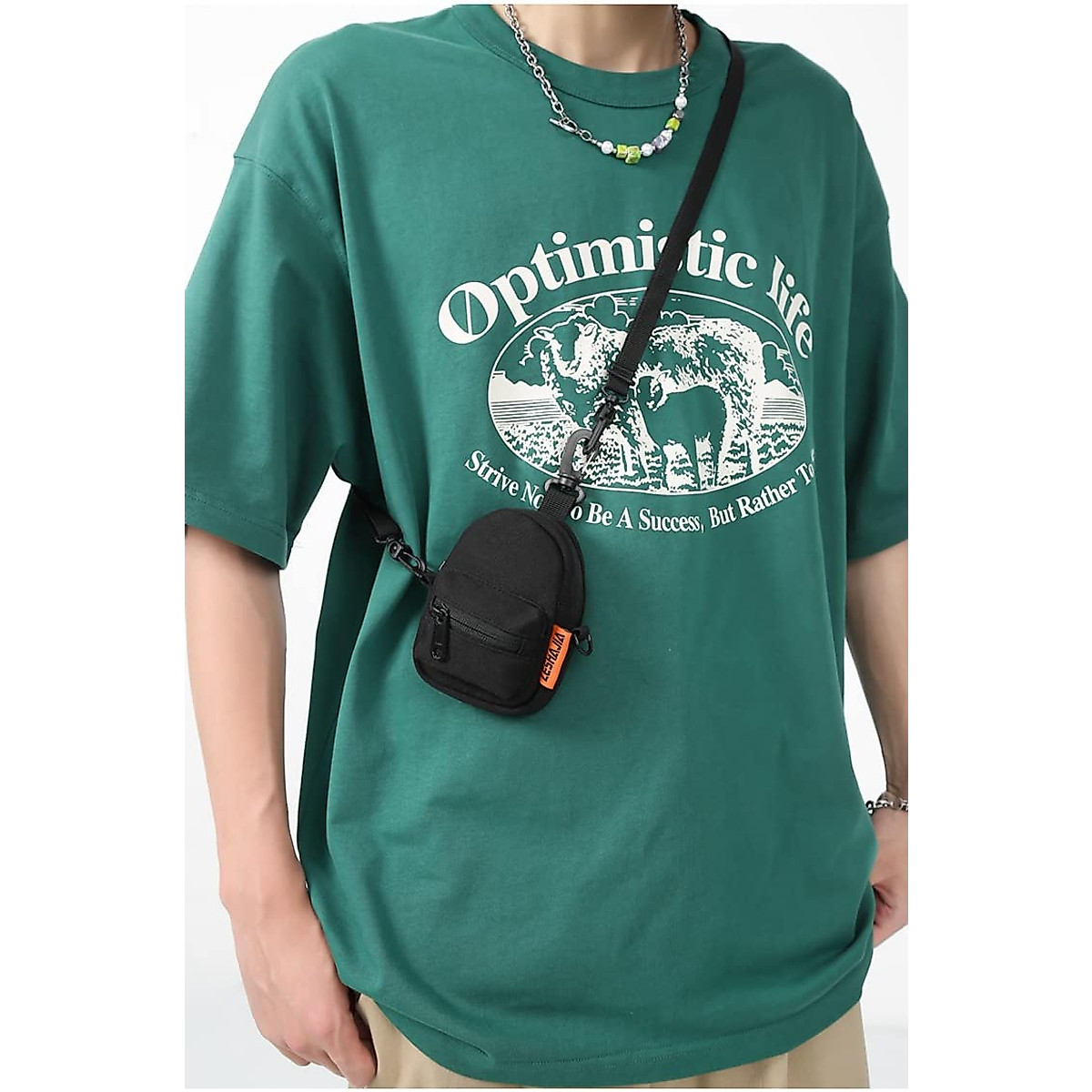 Mini Backpack(3.54"L x 1.57"W x 4.72"H) Coin Purse with Keychain, Crossbody Bag, Halter Bag, Headphone Bag (black)