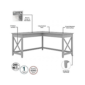 Bush Furniture Key West 60W L Shaped Desk with 2 Drawer Mobile File Cabinet in Cape Cod Gray