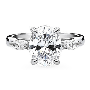 BERRICLE Sterling Silver 3-Stone Wedding Engagement Rings Oval Cut Cubic Zirconia CZ Promise Ring for Women, Rhodium Plated Size 6