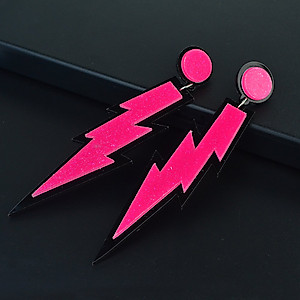 Miayon Women 80s 90s Earrings Retro Delicate Neon Earrings Lightning Drop Hook Earrings for Women (Rose red)