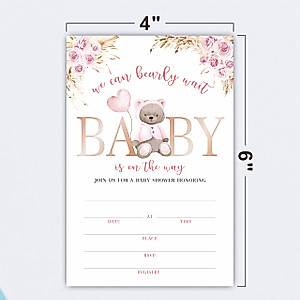 JCVUK Set of 25 Baby Shower Invitations with Envelopes, Diaper Raffle Tickets and Baby Shower Book Request Cards,Bear Theme Babyshower Party For Boys or Girls(YQKTZ-B14)