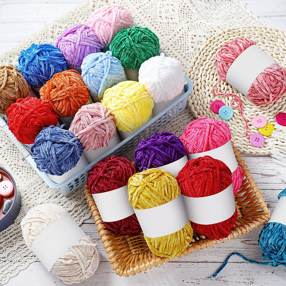 Timgle 20 Skeins Soft Chenille Yarn Thick Plush Yarn Multi Colors Soft Blanket Velvet Yarn for Crocheting and Knitting DIY Craft Total Length 20 x 145 M (20 x 159 Yards, 20 x 100 G)