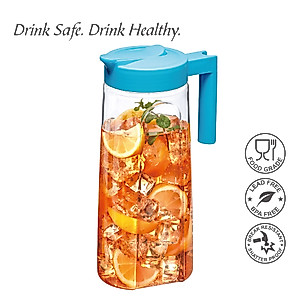 Amazing Abby - Slim - Tritan Pitcher (64 oz), Unbreakable Plastic Water Pitcher with Lid, BPA-Free, Heat-Resistant, Dishwasher-Safe, Great for Both Iced and Hot Drinks, Indoors and Outdoors, Blue