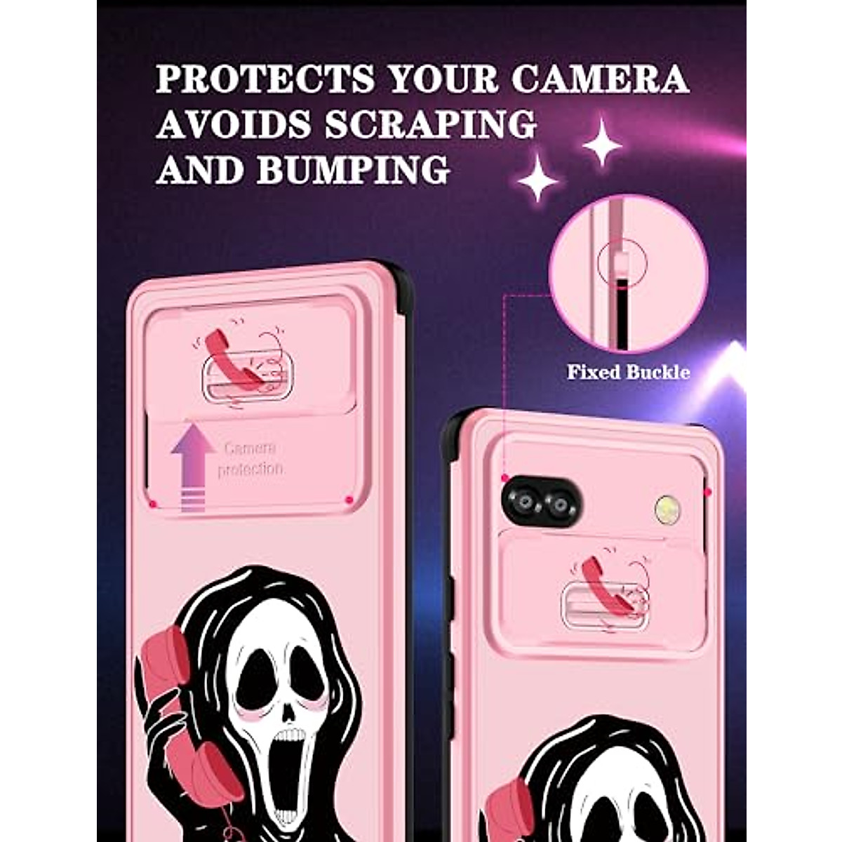 Goocrux for Google Pixel 6A Case Skeleton for Women Girls Cute Skull Girly Phone Cover Gothic Design Aesthetic with Slide Camera Cover Funny Goth Cool Cases for Pixel 6A 5G 6.1 inch