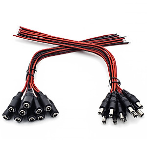 CENTROPOWER 12V 5A DC Pigtail Power Cord (Real 18AWG), w/Male Female Barrel Plug Connector Cable for CCTV Security Camera - 10 Pairs of 5.5mm x 2.1mm Power Adapter Connectors