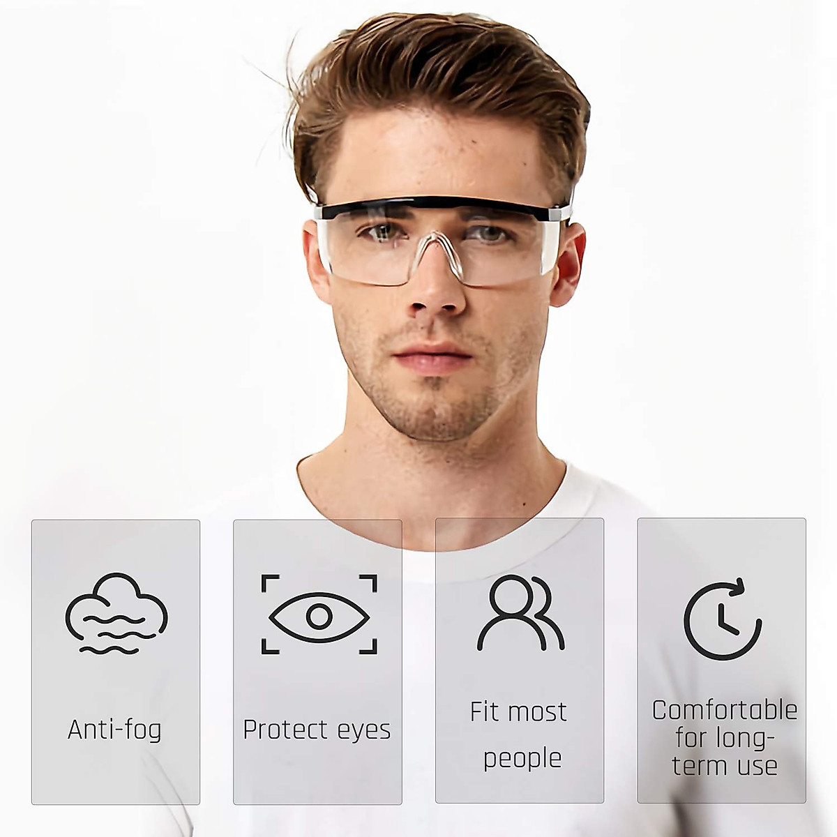 WOOLIKE 2-Pack Safety Glasses with Anti-fog lens Protective Eyewear Adjustable Frame Safety Glasses