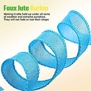 4 Rolls Easter Burlap Wired Ribbons, Solid Wired Edge Ribbon, Wrapping Burlap Ribbon, Burlap Wired Ribbon for Wreaths Home Decor DIY Crafts (Blue, Light Green, Light Yellow, Pink,1-1/2 Inch)