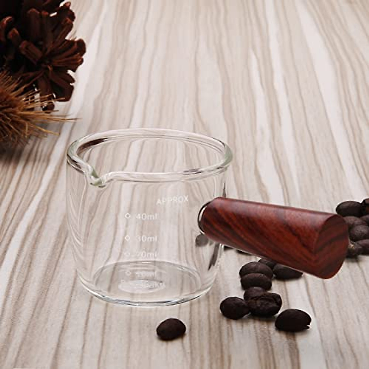 BCnmviku Espresso Shot Glass 40ML/1.5OZ Borosilicate glass Triple Pitcher Barista Single Spouts With Wood Handle (1)