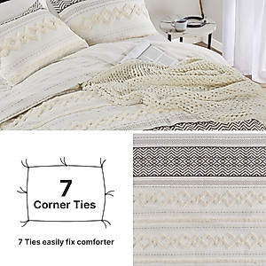 Hyde Lane 100% Cotton Ivory Boho Bedding Set King Size, Included Duvet Cover、Fitted Sheet、Flat Sheet 、Shams
