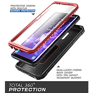 SupCase Unicorn Beetle Pro Series Case Designed for Galaxy S9, with Built-in Screen Protector Full-Body Rugged Holster Case for Galaxy S9 (2018 Release) (MetallicRed)