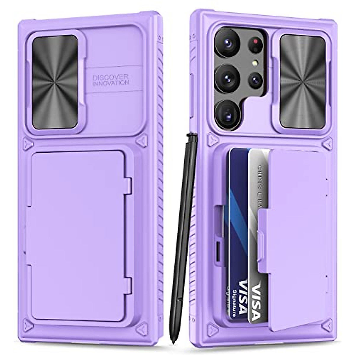 BXYJY for Samsung Galaxy S23 Ultra Wallet Case with Card Holder & Kickstand & Slide Lens Cover, Rugged Anti-Drop Protective Phone Case Cover Compatible with Samsung Galaxy S23 Ultra 5g 2023, Purple