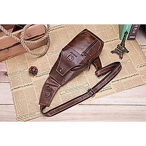 BULLCAPTAIN Men Leather Sling Chest Bag Outdoor Travel Shoulder Crossbody Bags Hiking Small Backpack (Brown)