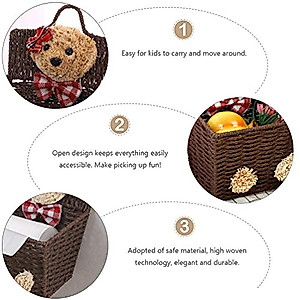 DOITOOL Woven Storage Baskets Storage Basket Willow Basket Rustic Hanging Woven Storage Bin Desktop Sundries Makeup Basket with Lid Handle Multifunctional Wicker Organizer Brown Woven Storage Basket