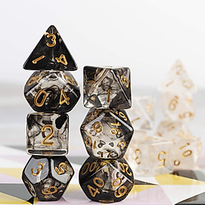 2 Sets DND Dice Set Black White D&D Dice Smoke Clear Resin Polyhedral Crystal D20 Dice for Dungeons and Dragons RPG Tabletop Game Accessories