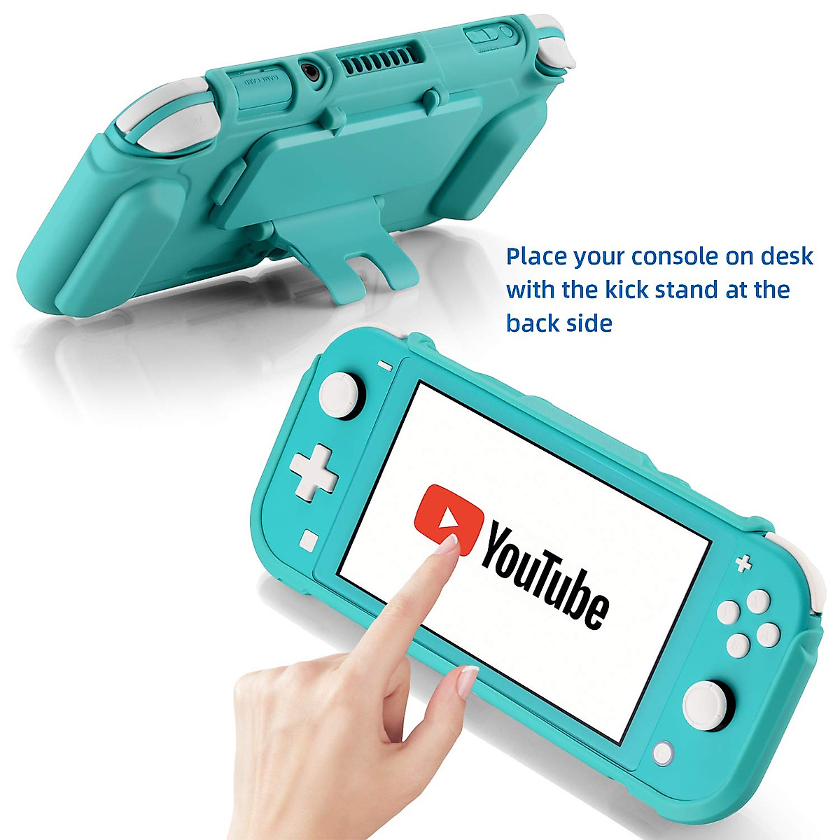 Protective Case Bundle for Nintendo Switch Lite, Tempered Glass Screen Protector, 4 Game Card Slots, Kick-Stand, Ergonomics Hand Grip, Shockproof, Anti-Scratch, Slim for Nintendo Switch Lite Case Blue