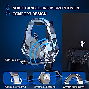 PHOINIKAS PS4 Gaming Headset for PC, PS5, Switch, H9 Xbox One Headset with Noise Cancelling Mic, Over Ear Stereo Headphones with Bass Surround (Camo)