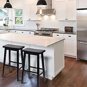 PJ Wood 24 Inch Single A Frame Classic and Modern Comfortable Wooden Bar Stool Saddle Seat with Built in Bars as Footrests, Black