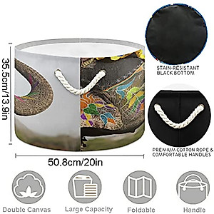 visesunny India Elephant with Painted Laundry Baskets Fabric Storage Bin Storage Box Collapsible Storage Basket Toy Clothes Shelves Basket for Bathroom,Bedroom,Nursery,Closet,Office