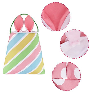 Ivenf Easter Egg Hunt Basket Bag: 3ct Cute Pink Blue Green Easter Bunny Ears Gift Bag for Easter Basket Egg Hunt Games, Kids School Home Office Party Supplies, Spring Decorations
