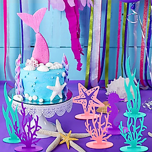 Prasacco 22 Pcs Mermaid Birthday Decorations, Felt Table Centerpiece DIY Under The Sea Party Decoration Seahorse Starfish Seaweed Coral Decoration for Ocean Theme Mermaid Birthday Party Baby Shower