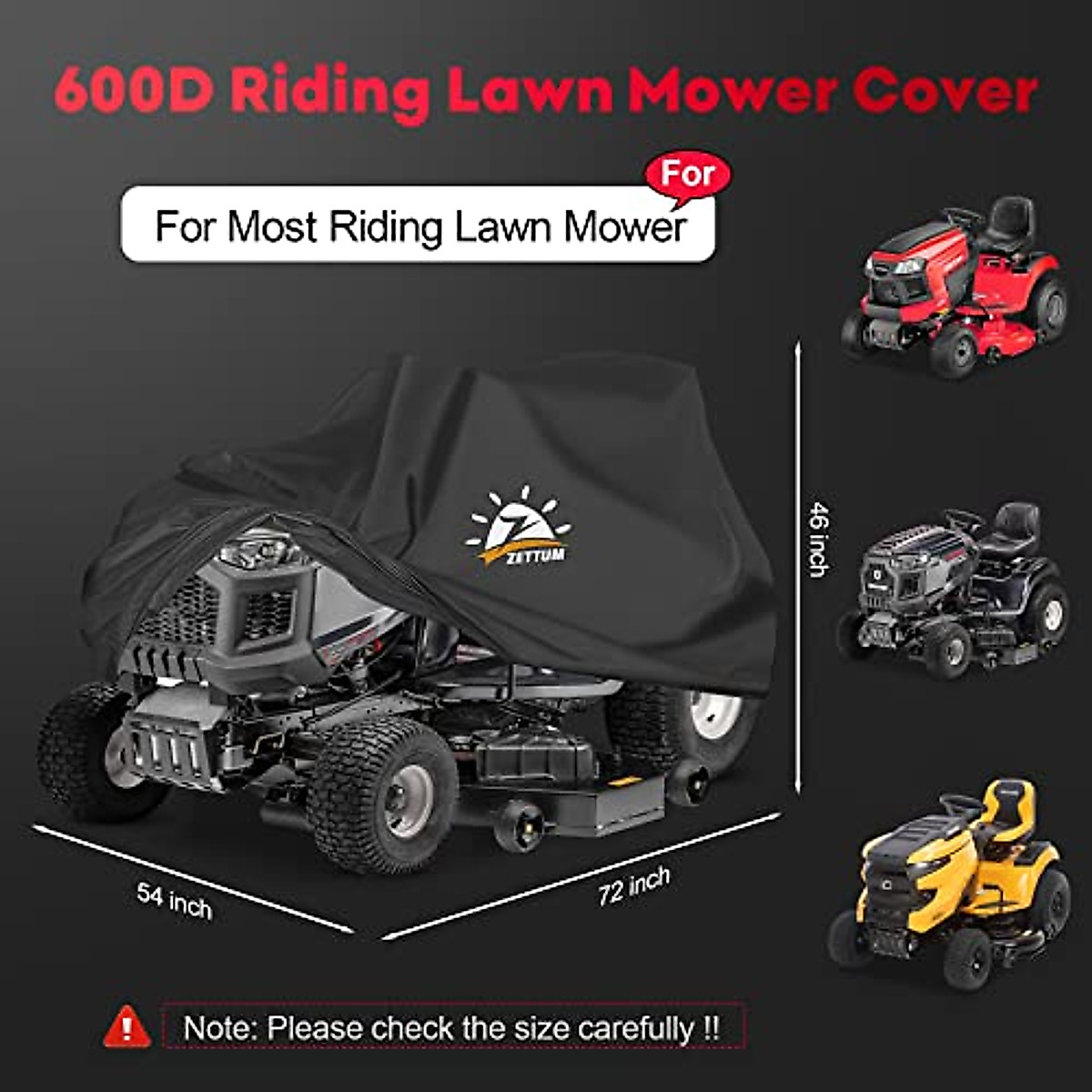 Zettum Riding Lawn Mower Cover - Lawn Tractor Covers Waterproof & Heavy Duty, 600D Outdoor Mower Cover Universal fit with Storage Bag for John Deere, EGO, Toro, Craftsman, Husqvarna, Honda and More