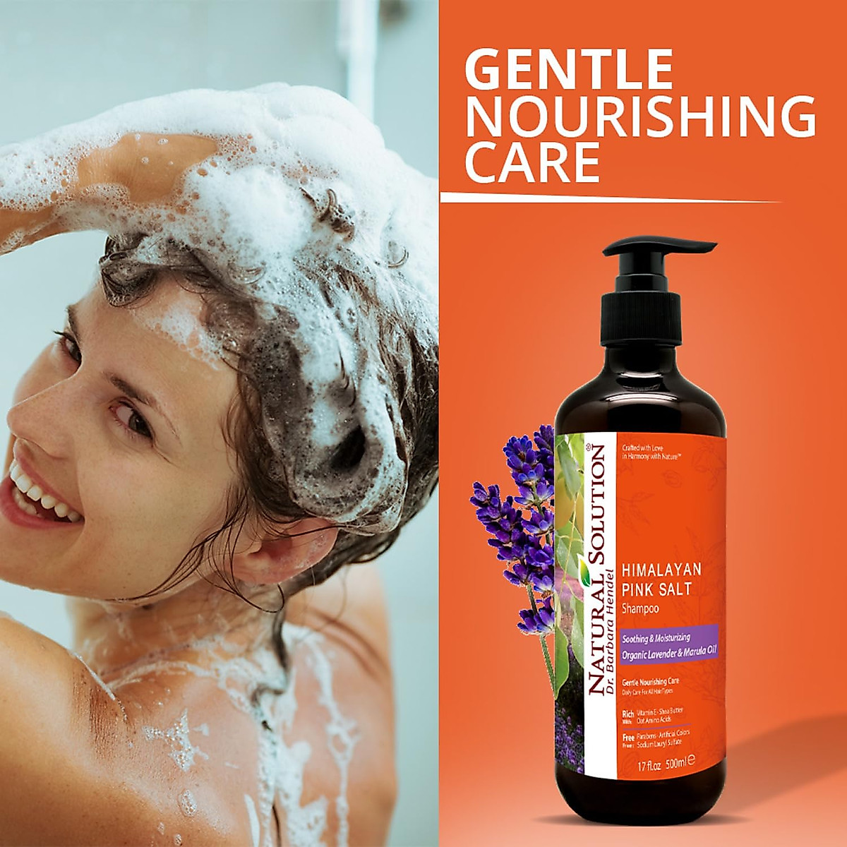 WBM Natural Solution Shampoo, Organic Lavender & Marula Oil with Himalayan Pink Salt, Soothing & Moisturizing, Daily Care for All Hair Types, 17 fl oz/Each (4 Count)