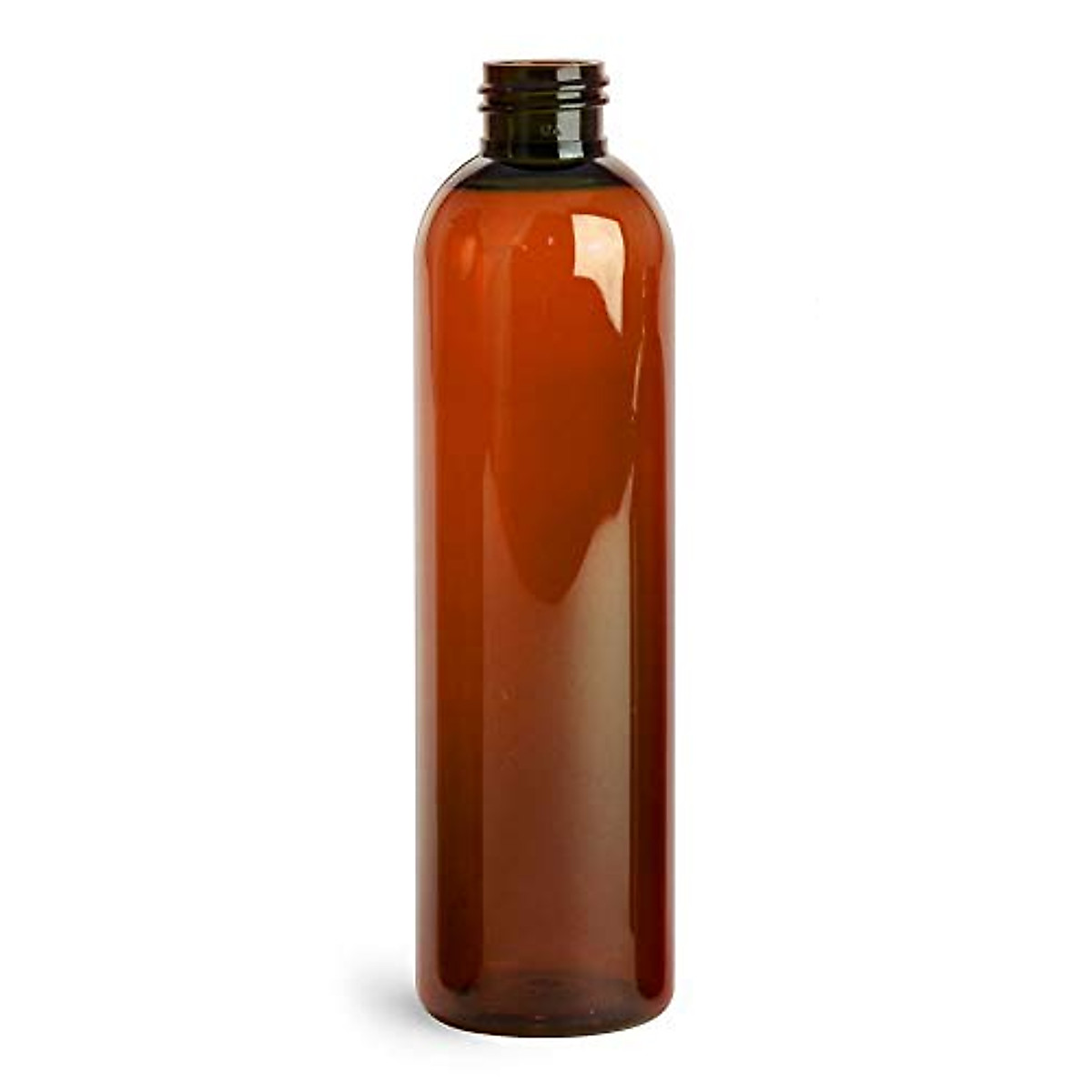 Premium Essential Oil 8 Ounce Cosmo Round Bottles, PET Plastic Empty Fillable BPA-Free, with Black/Natural Twist Caps (Pack of 12) (Amber)