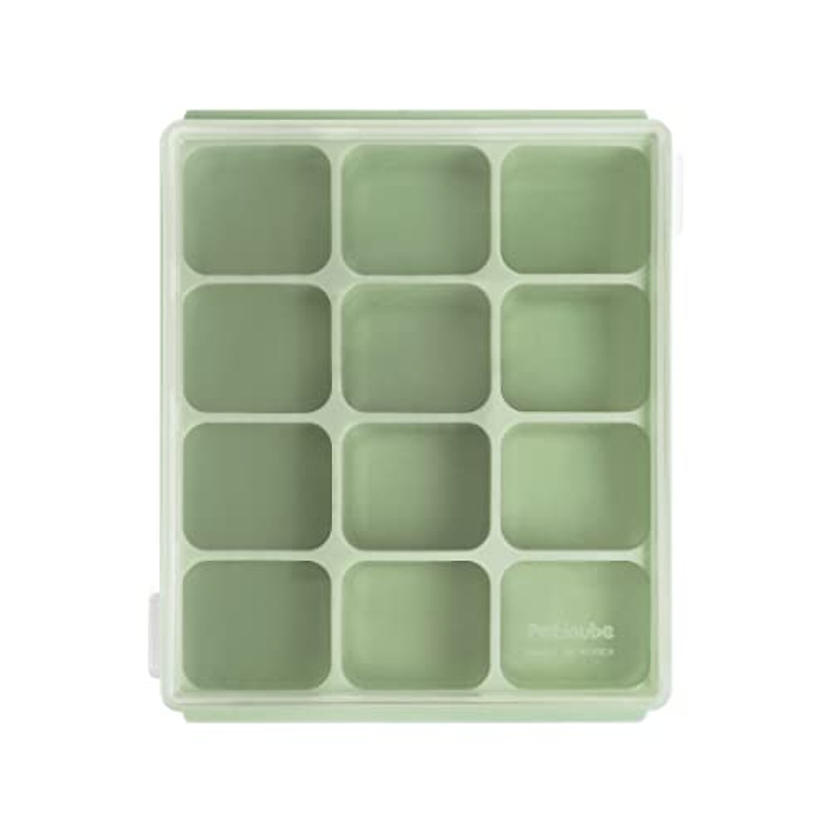 PETINUBE Silicone Freezer Tray, Baby Food Storage Cubes with Clip-On Lid, Freeze Baby Food, Soups, Purees, Ice, Easy and Safe Design, Made in Korea (12, Celadon Green)