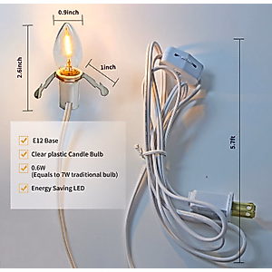 MX232 Set of 2 Accessory Cord with 2 Led Light Bulb 6 Ft White Cord with On/Off Switch Plugs e12 Candelabra LED Light Bulbs and Clips for Halloween Christmas Decorations Craft Village House Decoration