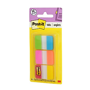 Post-it Tabs, 1 in Solid, Aqua, Yellow, Pink, Red, Green, Orange, 6/Color, 36/Dispenser (686-ALOPRYT)