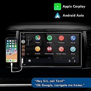 Double Din Car Stereo with Apple CarPlay & Android Auto - 7" Touchscreen Car Radio with Backup Camera and Mirror Link - Bluetooth Audio (Wired carplay)
