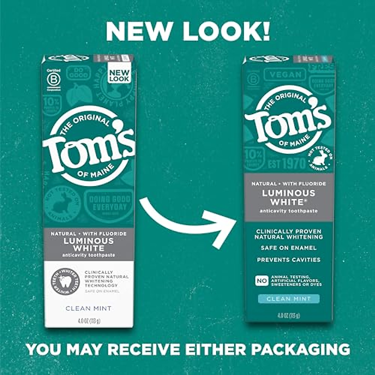 Tom's of Maine Natural Luminous White Toothpaste with Fluoride, Clean Mint, 4.0 oz. 3-Pack