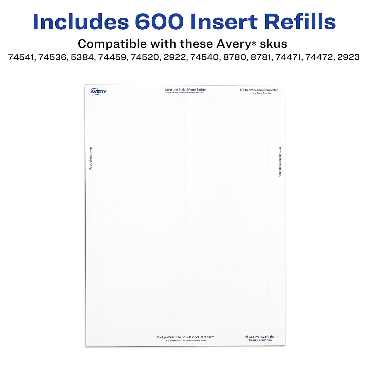 Avery Customizable Name Badge Inserts, 3" x 4", White, 2 Packs of 300, 600 Printable Name Tag Inserts Total (35392)