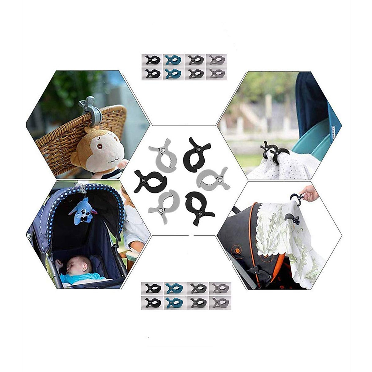 MILE 8 Pack Color Mixing Stroller Clips Pegs to Hook Muslin and Toys Seat Cover Blanket Clips Plastic Universal Clip