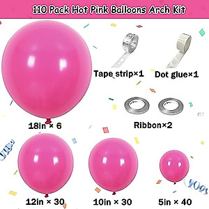 KALOR Hot Pink Balloons Garland Arch Kit 110Pcs - Different Sizes 18/12/10/5 Inch Party Balloons for Birthday Baby Shower Wedding Graduation Party Decorations