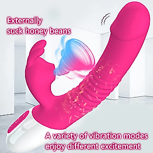 Thrusting Rabbit Vibrator for Women, G Spot Dildo Vibrator 3 Thrusting Rotating and 7 Clitoris Stimulator Vibrator 3 in 1 Rechargeable Heating Anal Dildo Adult Sensory Sex Toys Rose Red US3
