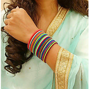 Efulgenz Multicolor Velvet Bangles Indian Bangle Set Plain Velvet Bangles for Women Two Dozen Bangles Set Bollywood Bracelet Bangle Set Jewelry for Women