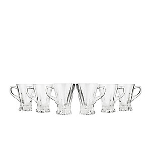 Bohemian Crystal AU52107, 5 Oz Plantica Tea Cups, Bohemian Glass Clear English Indian Chinese Cups for Chai, Set of 6