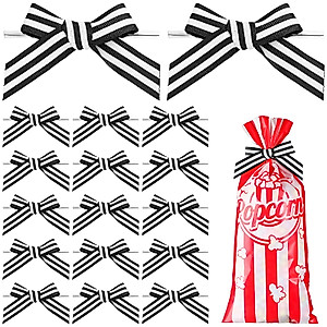 120 Pieces Twist Tie Bows Satin Ribbon Bows Tie Bows for Tying up Packages Present Crafts Gift Bags Candy Bags Decorating (Black and White Stripe)