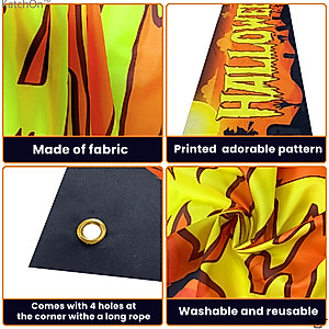 KatchOn, Happy Halloween Banner for Outdoor - 120x20 Inch | Orange and Black Happy Halloween Yard Banner | Happy Halloween Yard Sign for Halloween Yard Decorations | Halloween Banners for Outside